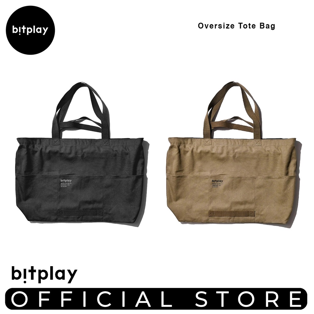 [Bitplay SG]- Plain Canvas Tote Shoulder Bag 30L With Double-Layer Zippers And Pockets For ...