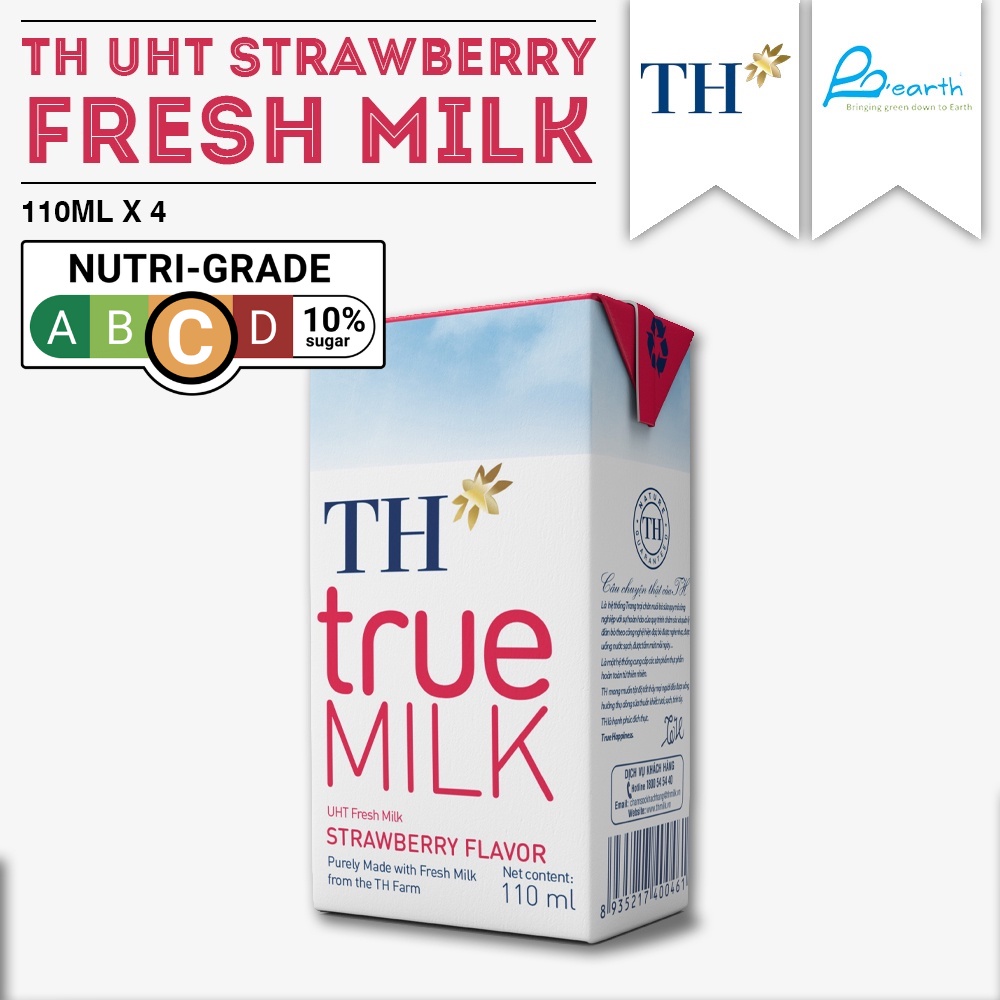 TH True Milk UHT Strawberry Fresh Milk 110ml x 4 | Shopee Singapore
