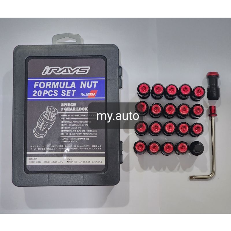 Heavy Duty Formula Racing Nut 3 Piece 7 Gear Lock Nut Sport Rim M12x1.5 ...