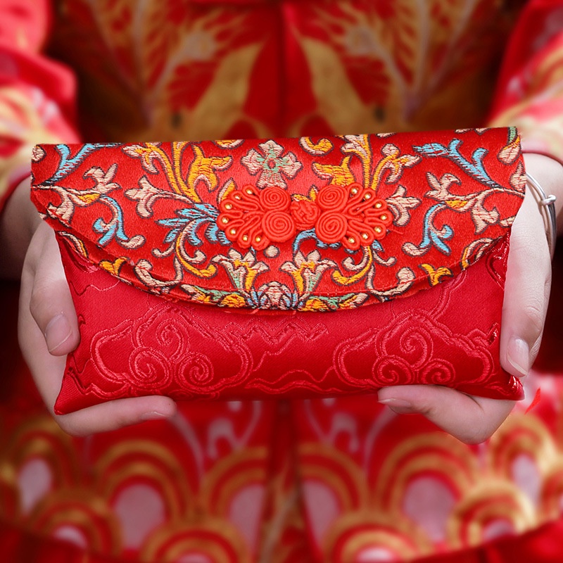 CNY Angbao 2025 Snake Year Blessing Red Envelope囍Wedding Brocade Fabric ...