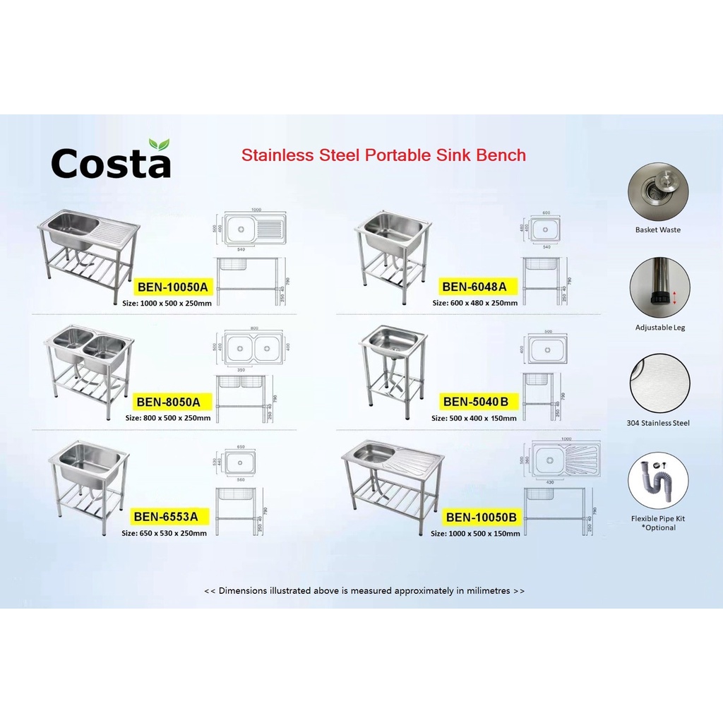 Single Kitchen Sink / Double Kitchen Sink Stainless Steel Portable Sink ...