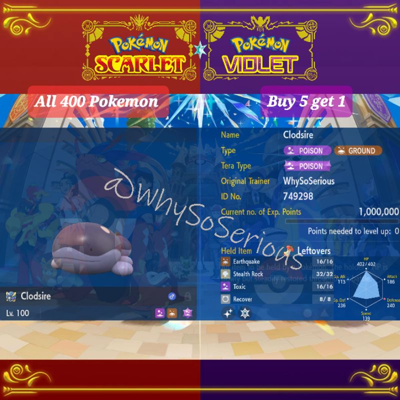 Nintendo Switch Pokemon Scarlet and Violet Shiny Battle Ready Clodsire ...
