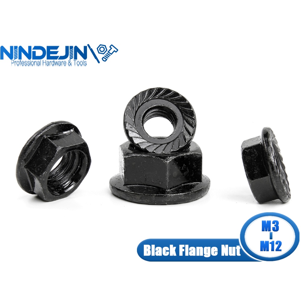NINDEJIN Black Flange Nut 5-55pcs Carbon Steel Metric Hexagon Nut M3 M4 ...