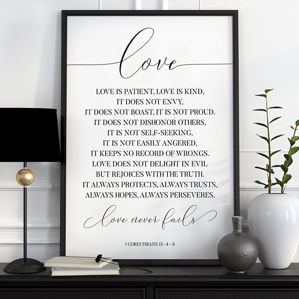 Love Is Patient Quotes Canvas Art Prints Poster Bible Verses Valentines ...