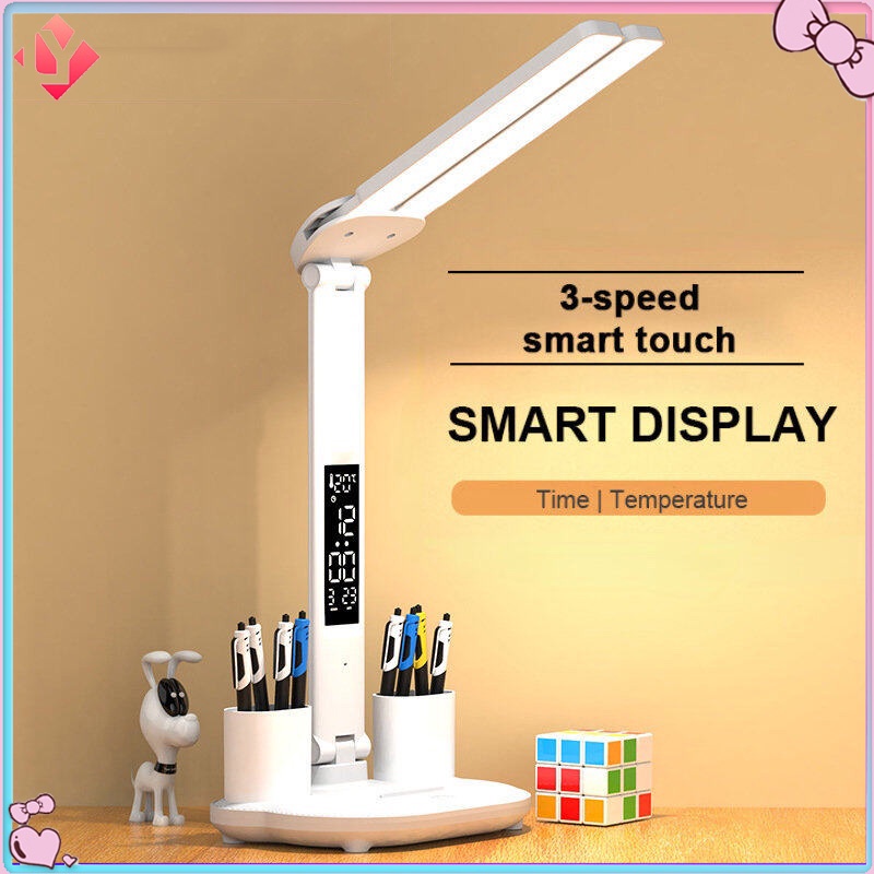 Led Table Lamp Light for Study Led Clock Display Rechargeable Reading ...