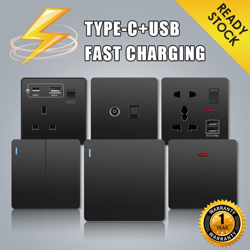 🔥Free Gift🔥Ready stock wall universal usb socket wall light switch led ...