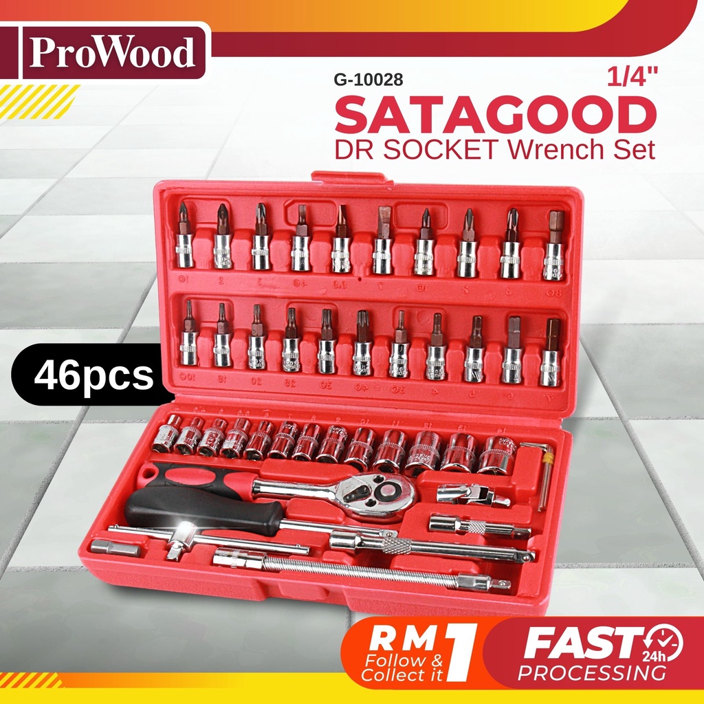 PROWOOD SATAGOOD 46pcs 1/4 Inch Socket Wrench Set Ratchet Wrench Set ...