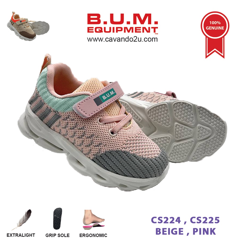 BUM Equipment Kid's LED Shoes Sneaker - Beige/Pink CS224/CS225 | Shopee Singapore