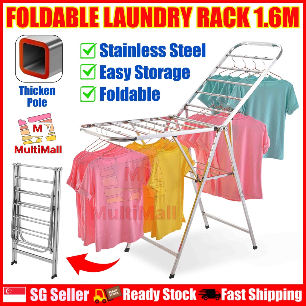 Stainless Steel Foldable Laundry Rack 1.6M 2 Tiers lCollapsible and ...