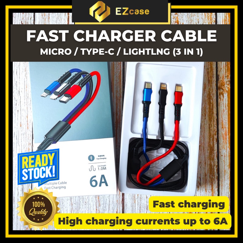 EZCASE 3 in 1 Multiple Cable Fast Charging Cable Micro Type-C Cable for ...