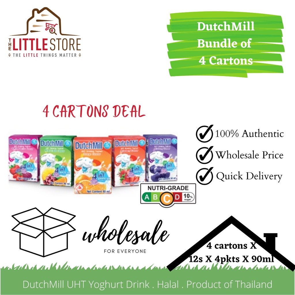 [Bundle Of 4 Cartons] - DutchMill UHT Yoghurt Drink 4 Ctns X 12 Strips X 4 Packets X 90ml (Total ...