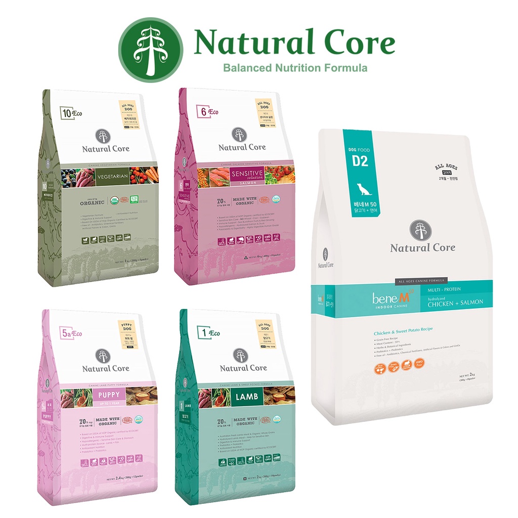 Natural Core Organic Dog Food 1kg -Salmon, Puppy, Bene M50 -Chicken ...