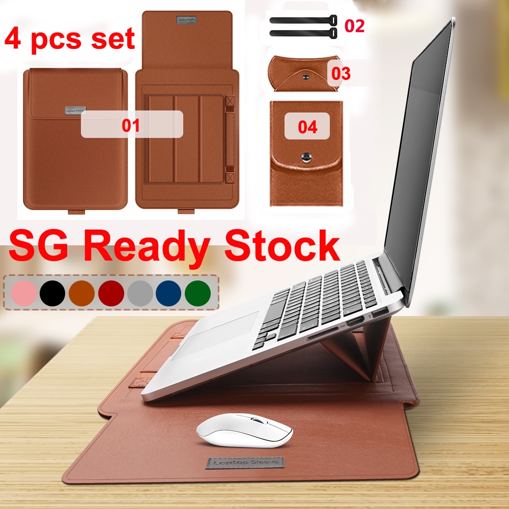 【SG Stock】4 in 1 set PU Leather Sleeve Laptop Case with Stand Mouse Pad ...