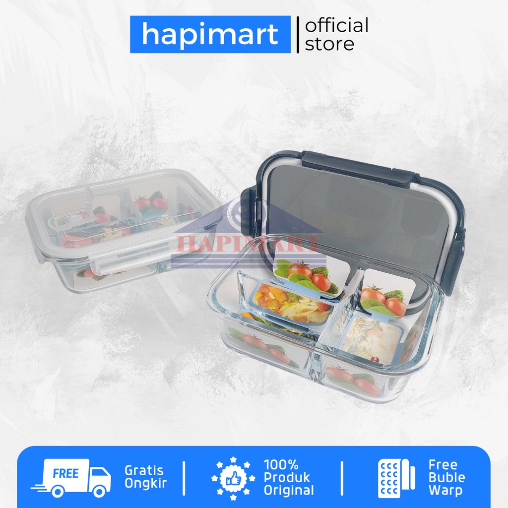 Glass Storage Box Square Food Container 3 Dividers Black and White ...