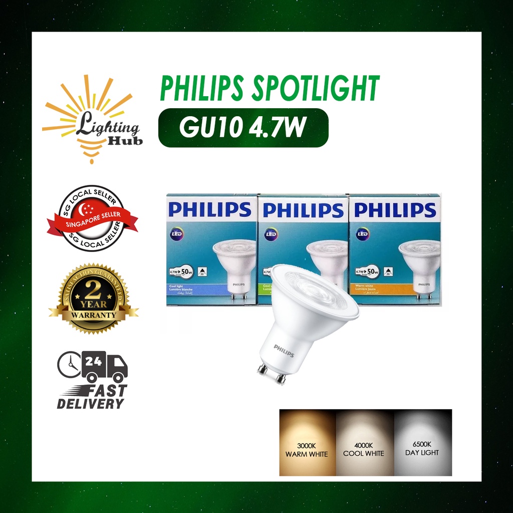 PHILIPS LED Spotlight GU10 4.7W / Not dimmable | Shopee Singapore