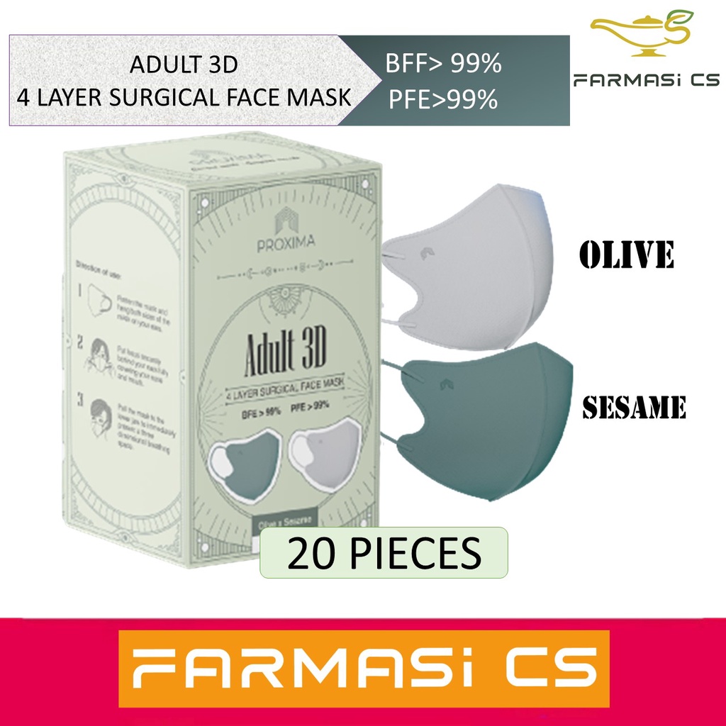PROXIMA Adult 3D 4Layer Sugical Face Mask (Olive x Sesame) 20PCS[4 ply, disposable sensitive ...