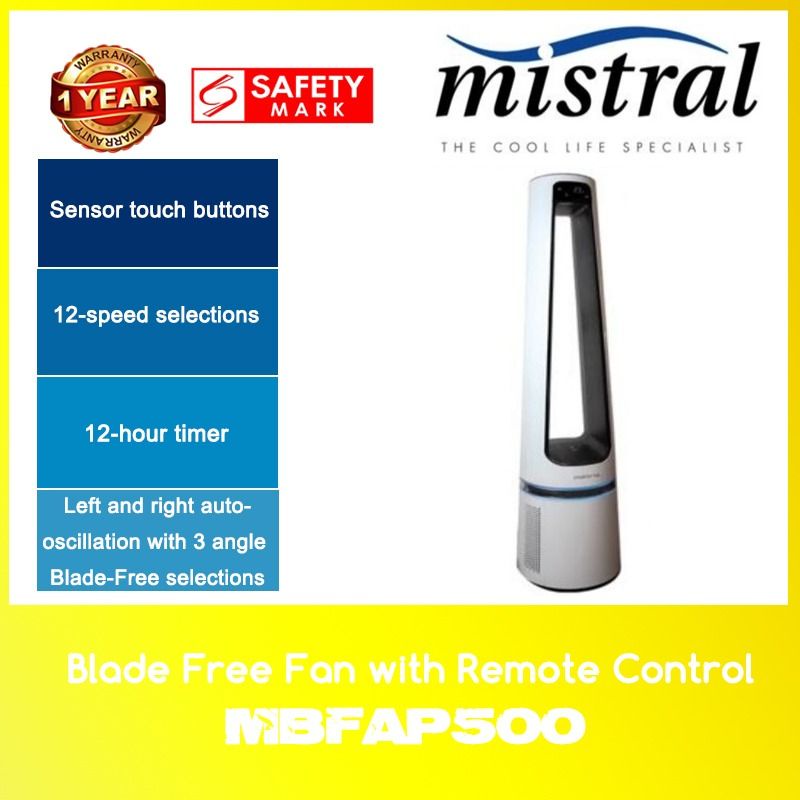 Mistral MBFAP500 Blade Free Fan Air Purifier Remote Control WITH 1 YEAR ...