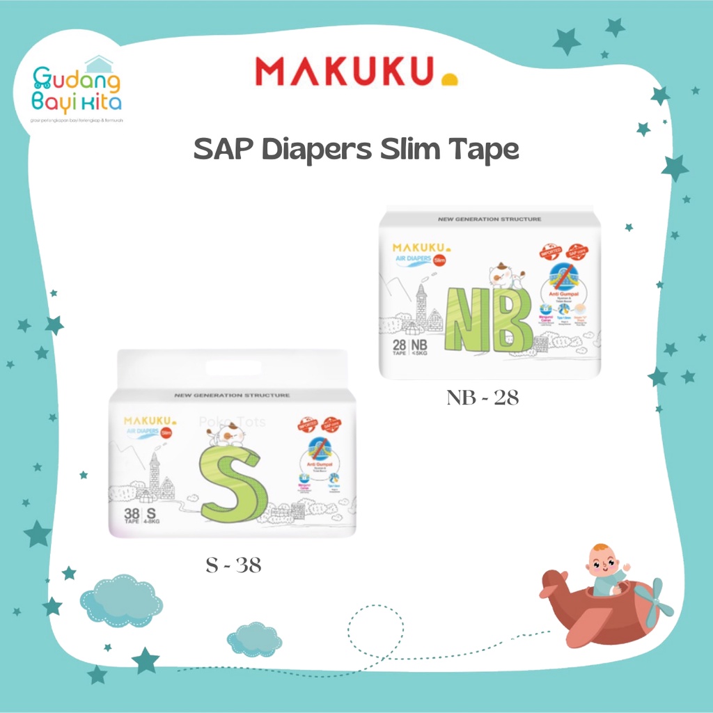 Makuku SAP Diapers Slim Tape - Adhesive Diapers - Leak-Proof Diapers ...