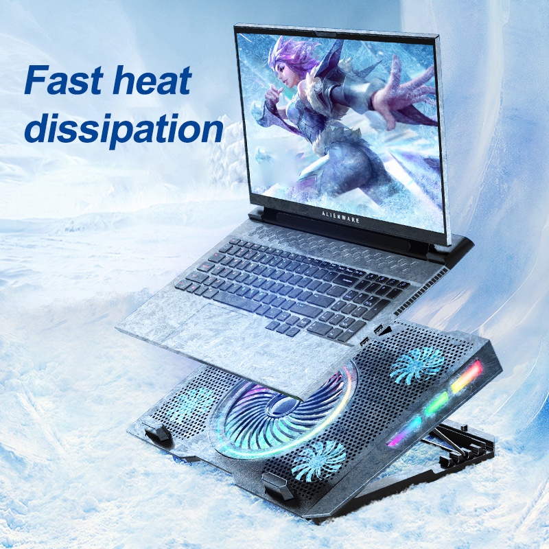Laptop Cooling Fan Stander Dual USB Ports Laptop Stand With 5 Fan Rgb ...