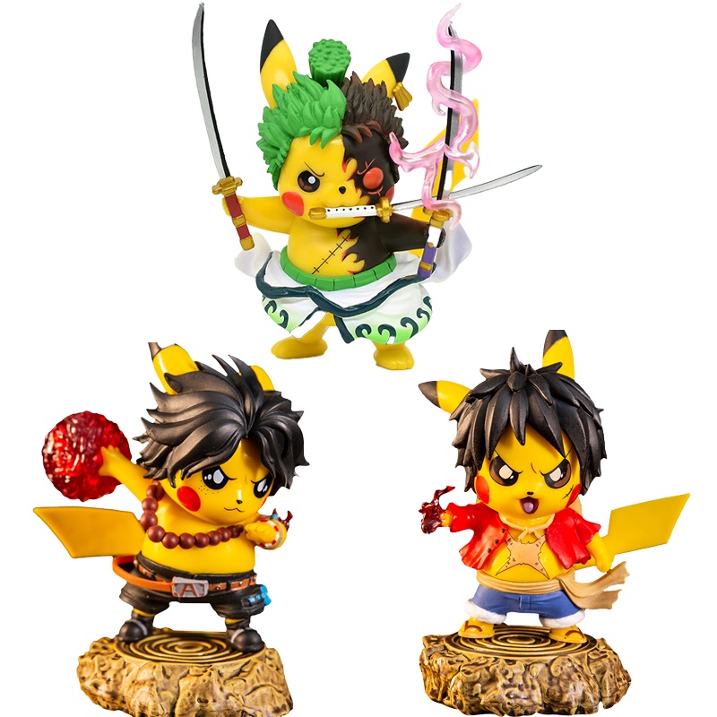 Pikachu Cosplay Zoro Model Toy ONE PIECE Pokemon Cartoon Anime Figures ...