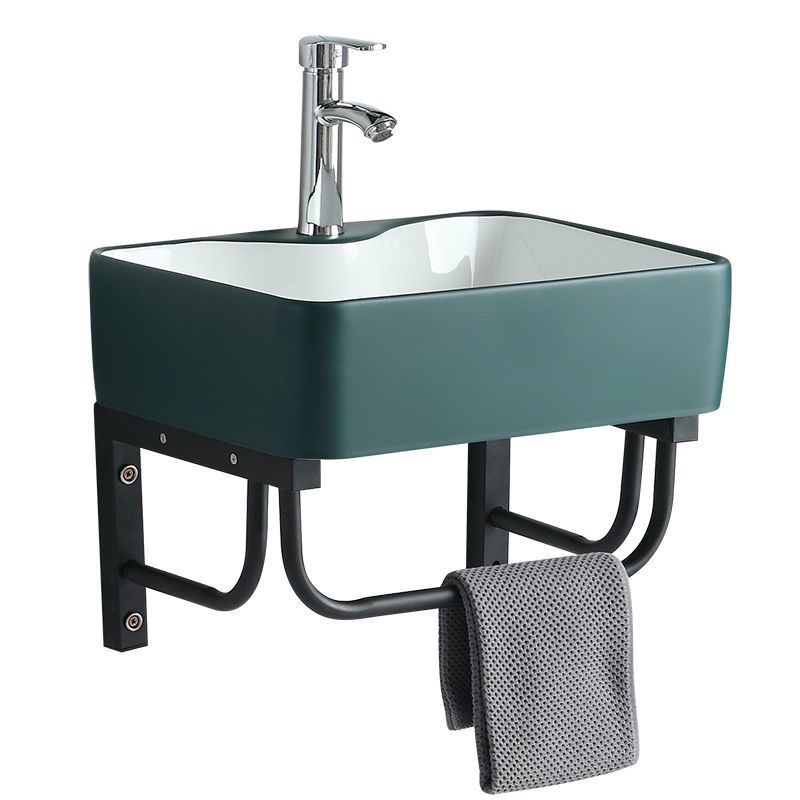 Compact Small Square Wall Hung Cloakroom Ceramic Basin Sink / Stainless ...