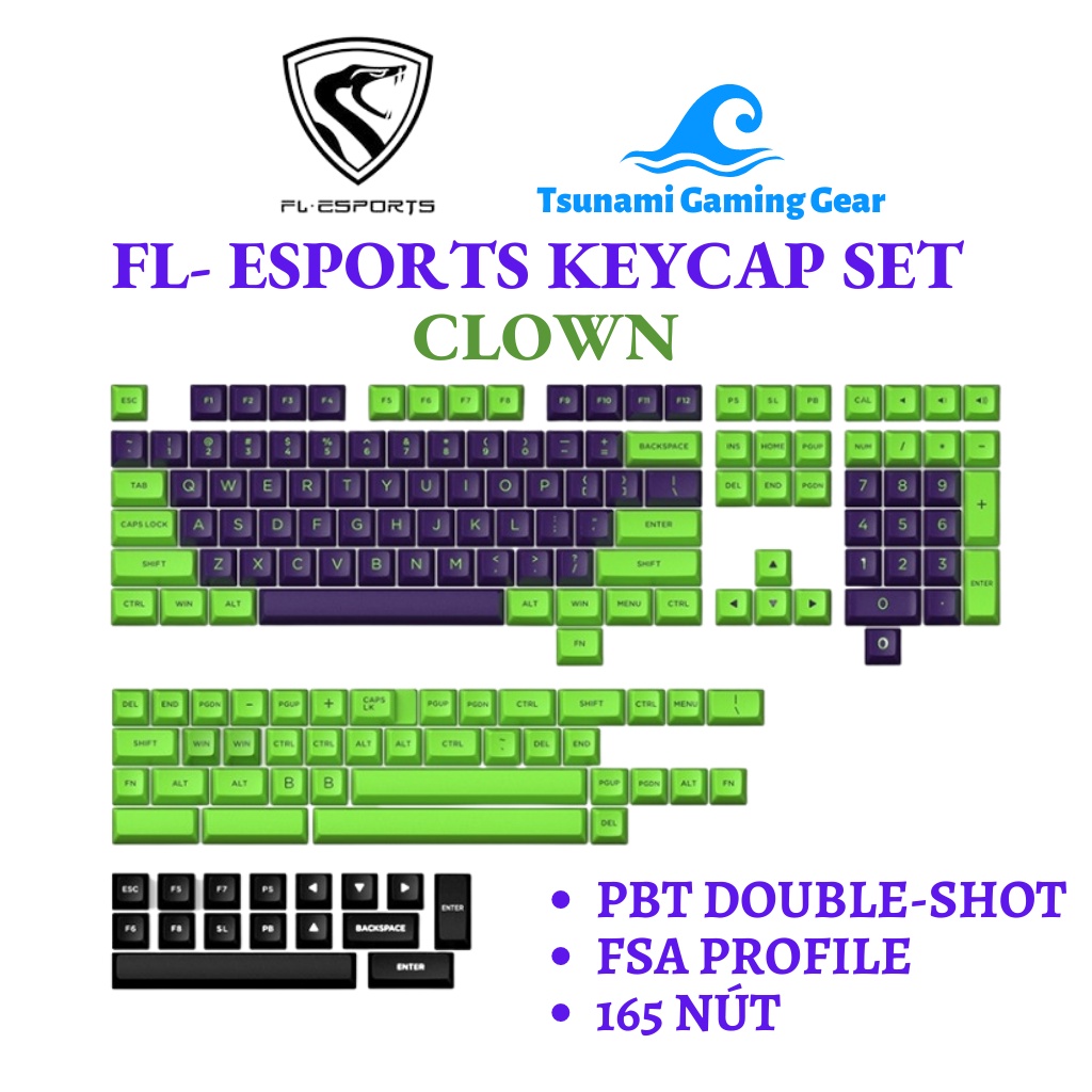 FL-Esports Clown keycap set (PBT Double-Shot/ FSA profile/ 165 buttons ...