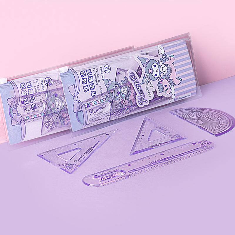 4Pcs/Set Sanrio Kuromi Plastic Ruler Set Maths Drawing Compass ...