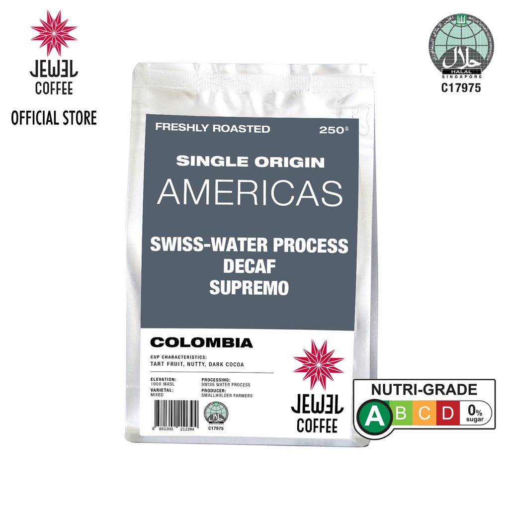Jewel Coffee Decaf Colombia - Coffee Beans 250g (Halal Certified ...