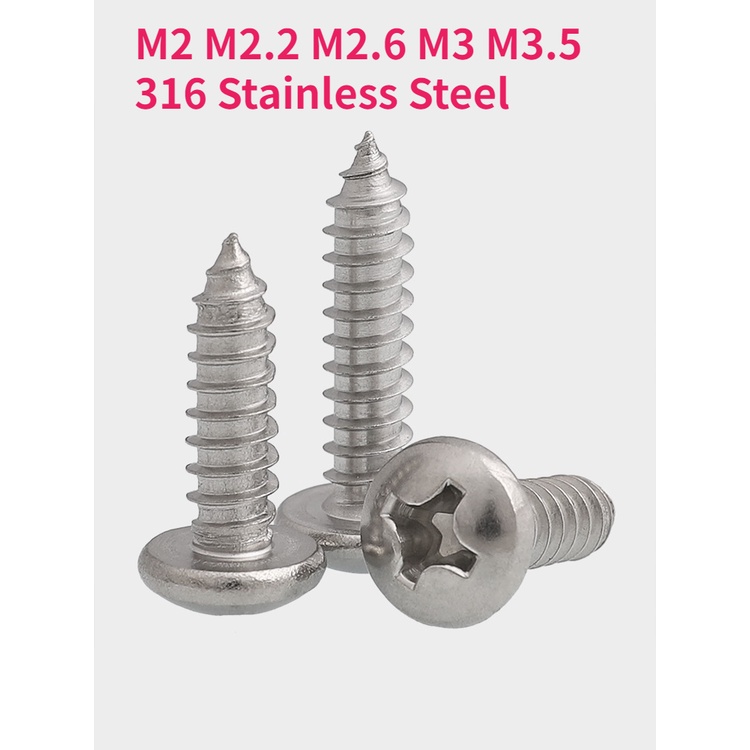 M2 M2.2 M2.6 M3 M3.5 316 Stainless Steel Cross Round Head Self-tapping ...
