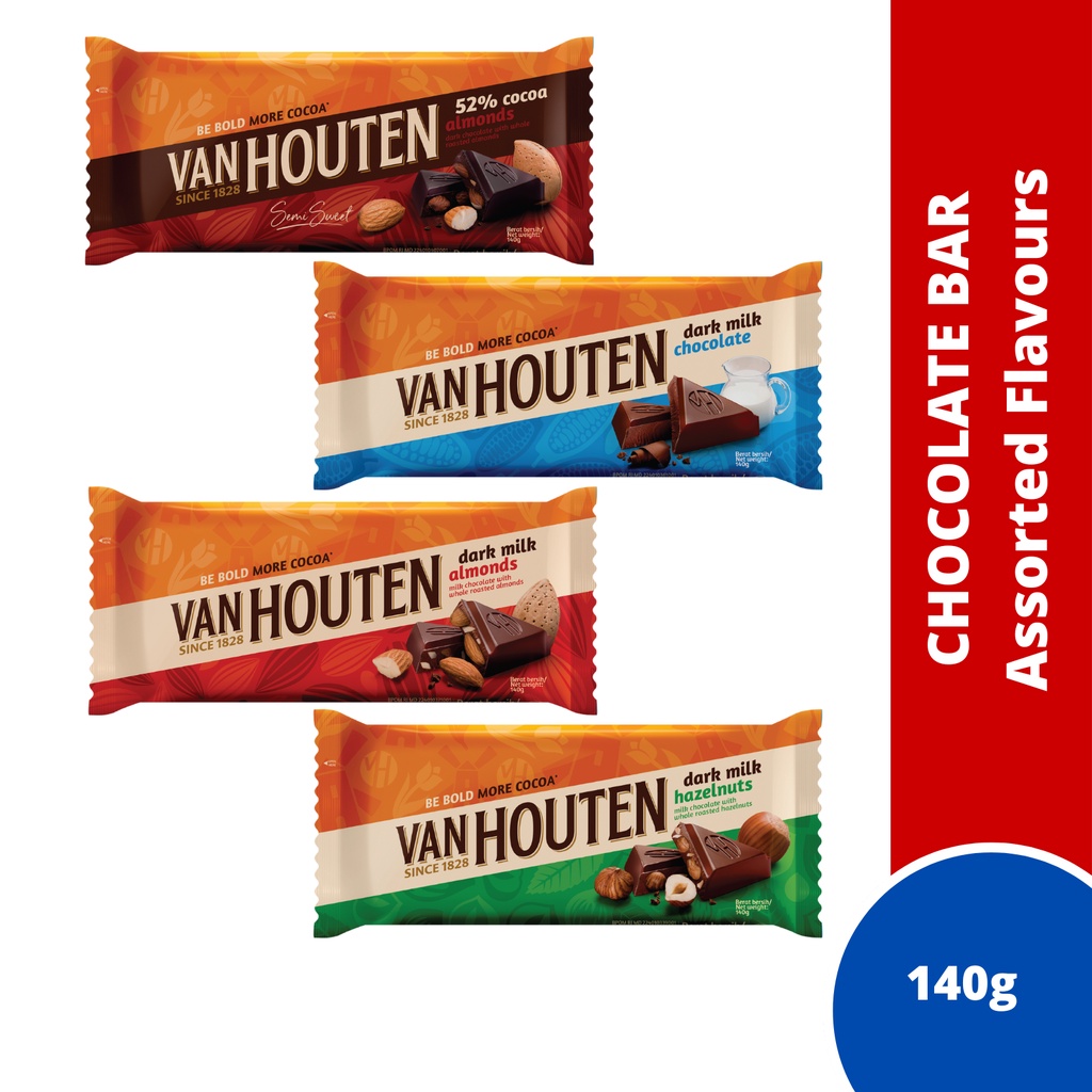 Van Houten Dark Milk Chocolate Bar Assorted Flavours 140g | Shopee ...