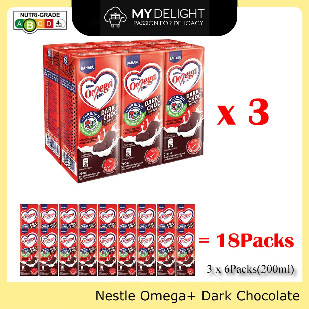 (3 packs/2 Packs) x 6 x 200ml Nestle Omega Plus Dark Chocolate Cocoa ...