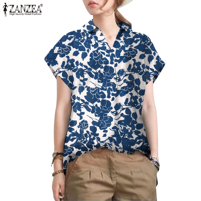 ZANZEA Women Retro Daily Floral Print Lapel Collar Shoulder Sleeve ...