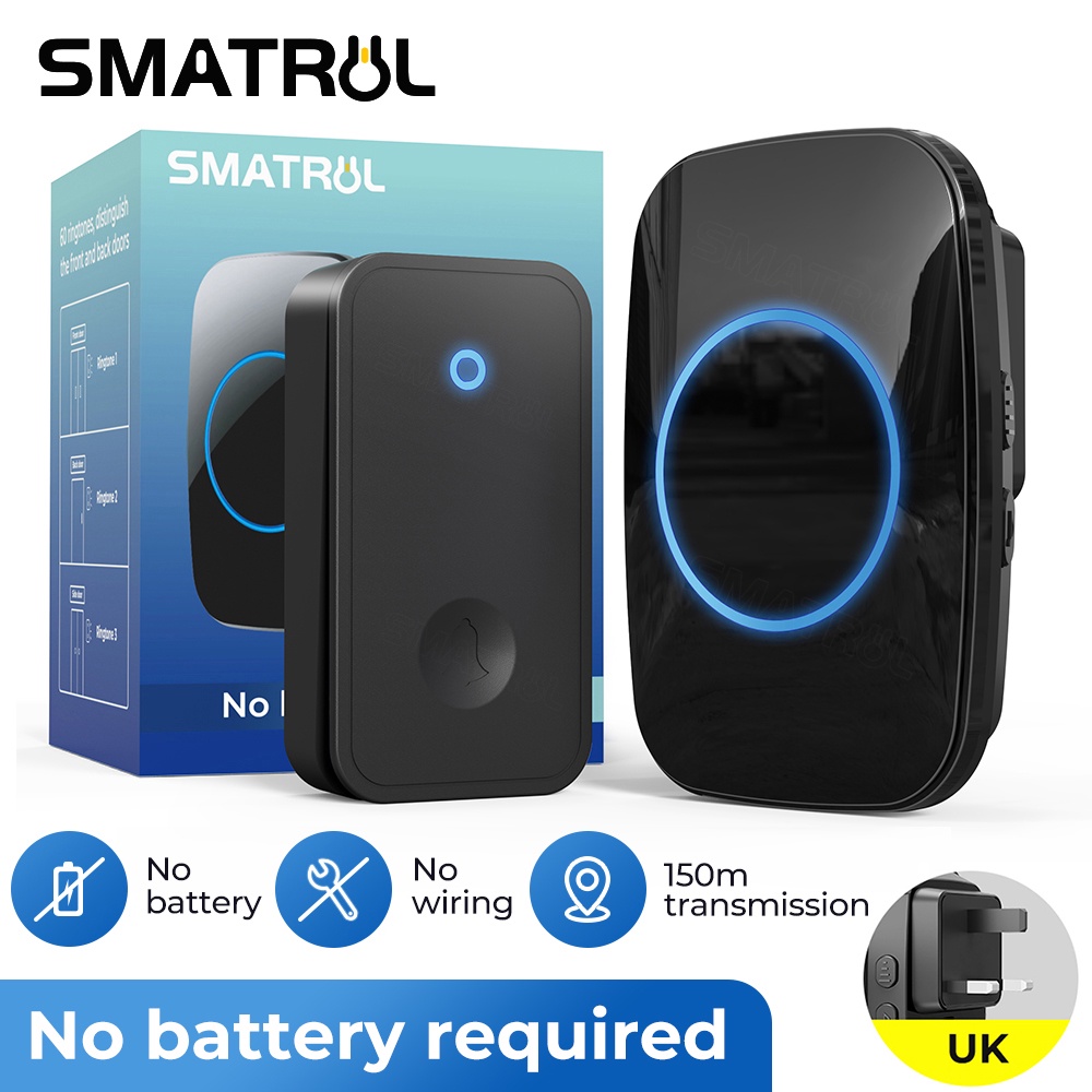 SMATRUL Self Powered Door Bell Wireless DoorBell Waterproof Chime Ring ...
