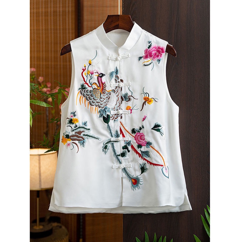 New Women Sleeveless Vest Chinese Style Embroidered Vintage Buckle Tops ...