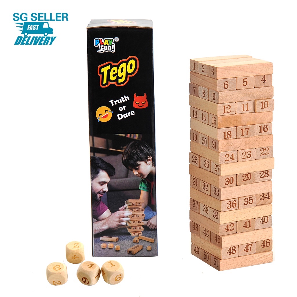 PlayFun Tego Classic Wood Block Stacking Game, 86 Pcs., Truth or Dare ...
