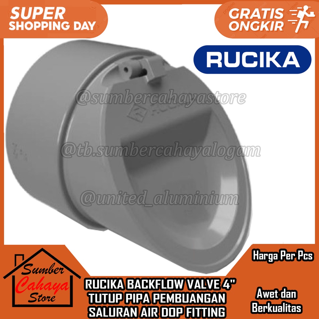 RUCIKA PVC BACKFLOW VALVE 3" 4" INCH BACK FLOW ANTI-RAT FLOODING PIPE ...