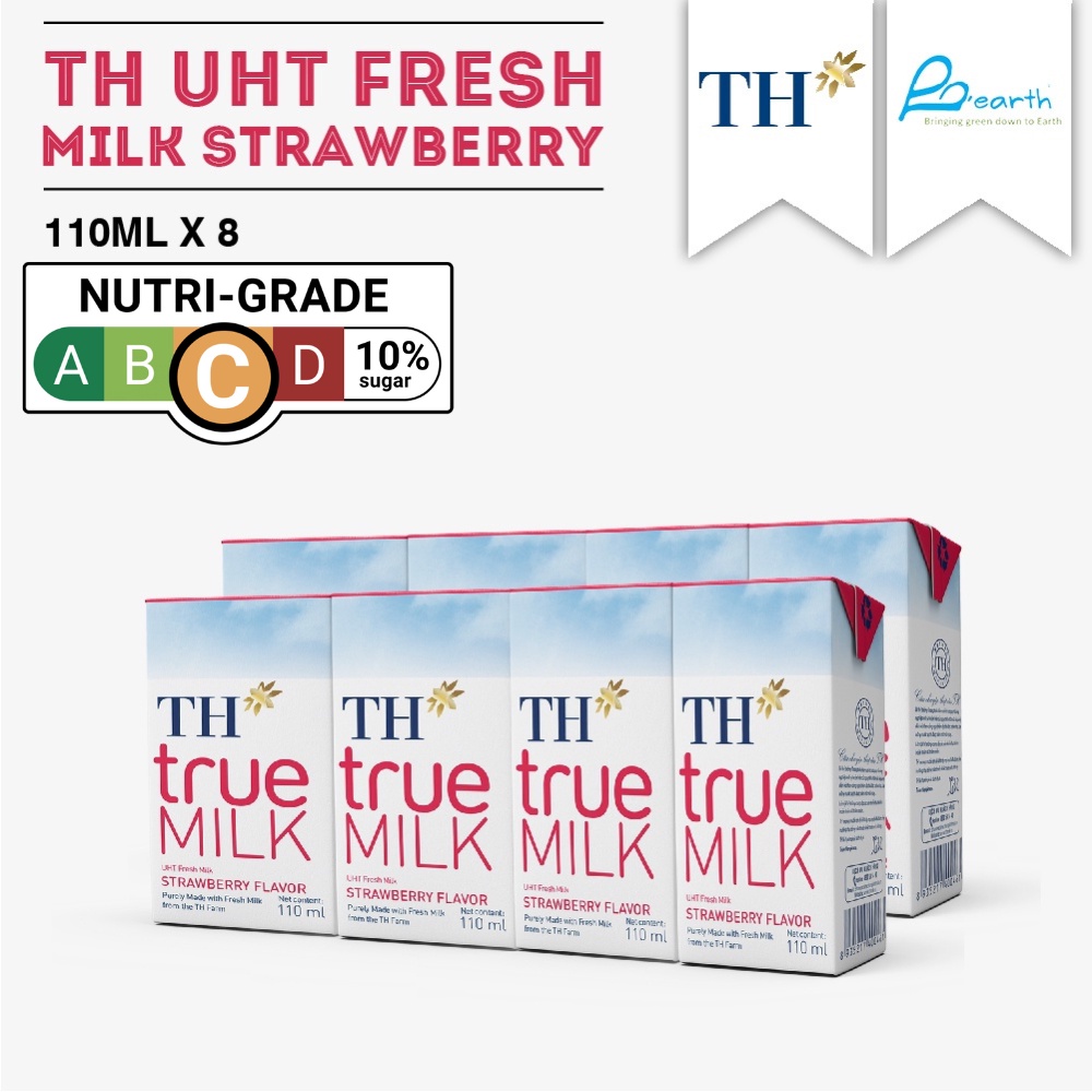 TH True Milk UHT Strawberry Fresh Milk 8 X 110ML (Expired on 11 May ...