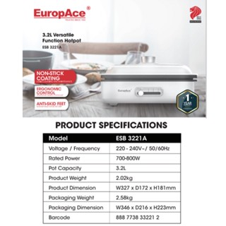 Europace Multi Functional 3.2L Hot Pot with Grill / Hotplate and ...