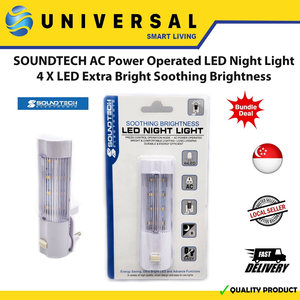[SG SHOP SELLER] SOUNDTECH AC Power Operated LED Night Light 4 X LED ...