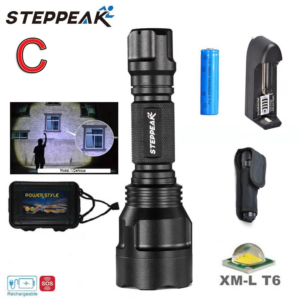 Tactical Torch Super Bright Powerful Police Lamp T6 LED Flashlight Set ...