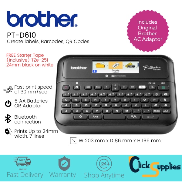 Brother Label Printer PT-D610BT Bluetooth Label Printer Prints up to ...