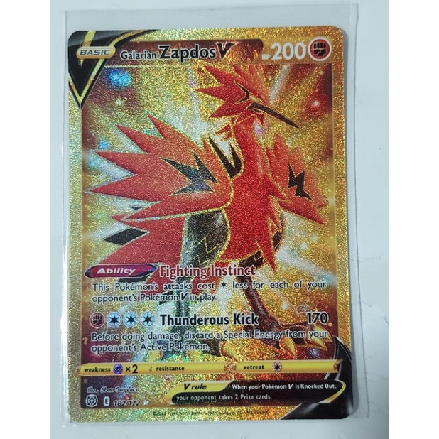 Pokemon galarian zapdos V gold secret rare brilliant stars card ...
