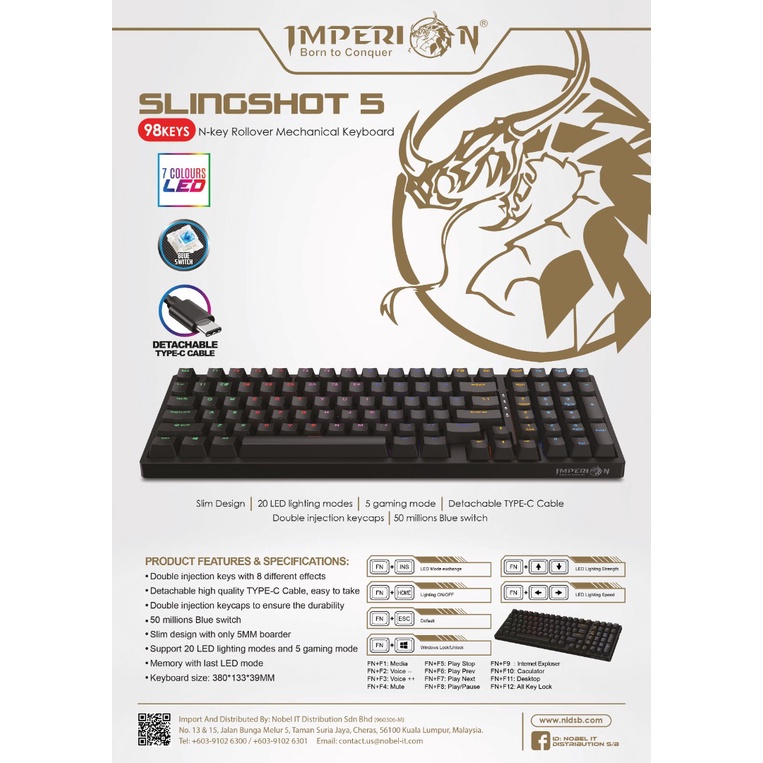 Imperion Slingshot 5 98Keys N-Key Rollover Mechanical Keyboard | Shopee ...