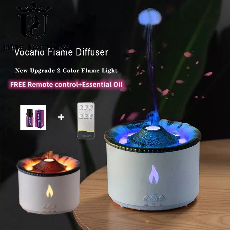 2023 New Volcano Fire Aroma Diffuser Aromatherapy Air Humidifier 2 Color Remote Control ...