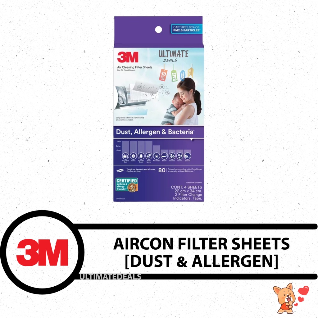 3M Filtrete™ Air Con Filter 9809-CEN (Dust, Allergen & Bacteria) - Pack (Sheet Type) 22 x 34cm ...