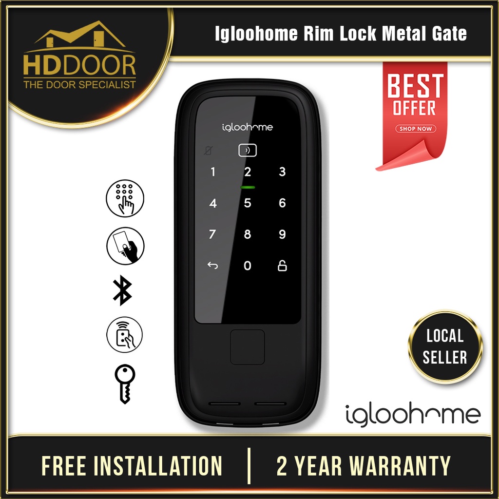 Igloohome Rim Lock Metal Gate | 5 Way Authentication | Best Fit for any ...