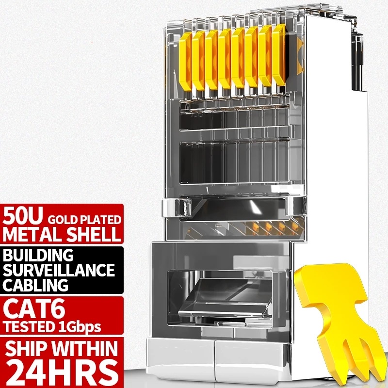 10/20PCS High Quality Metal RJ45 CAT6 CAT6a CAT6e Head Gold Plated ...