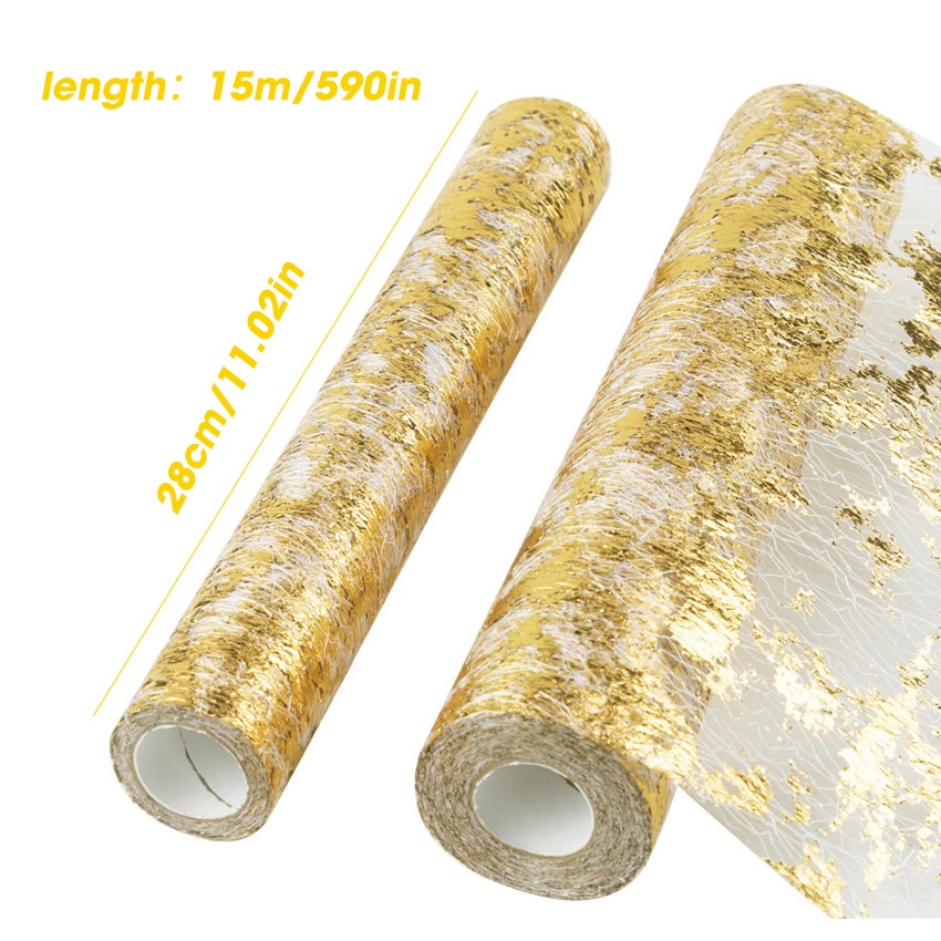 Table Runner with Gold Foil, 28cm x 15M Sparkling Polyester Tulle ...