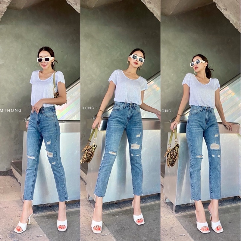 PROMTHONG JEANS 3287 HIGHWAIST RIPPED JEANS IMPORT BANGKOK (CLPMT3287 ...