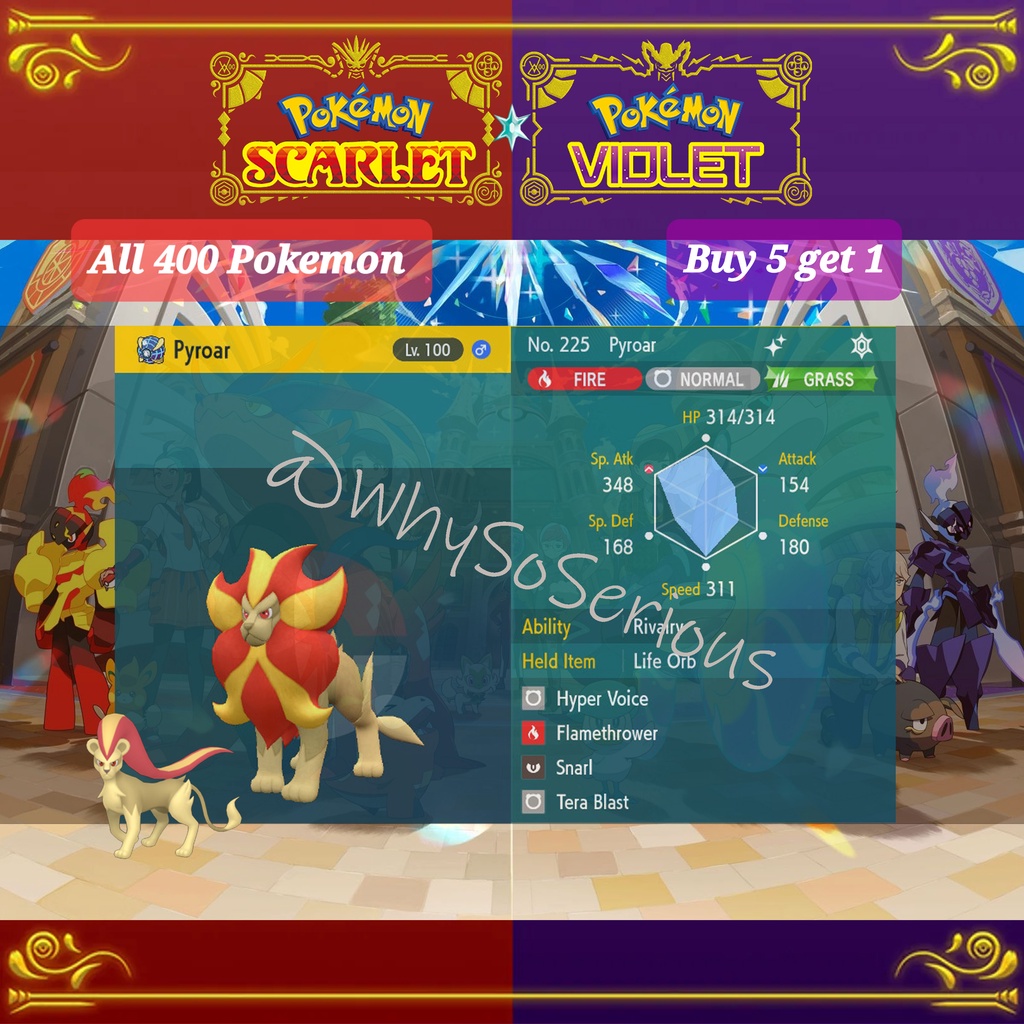 Pokemon Scarlet and Violet Shiny Battle Ready Pyroar (Digital Game Code ...
